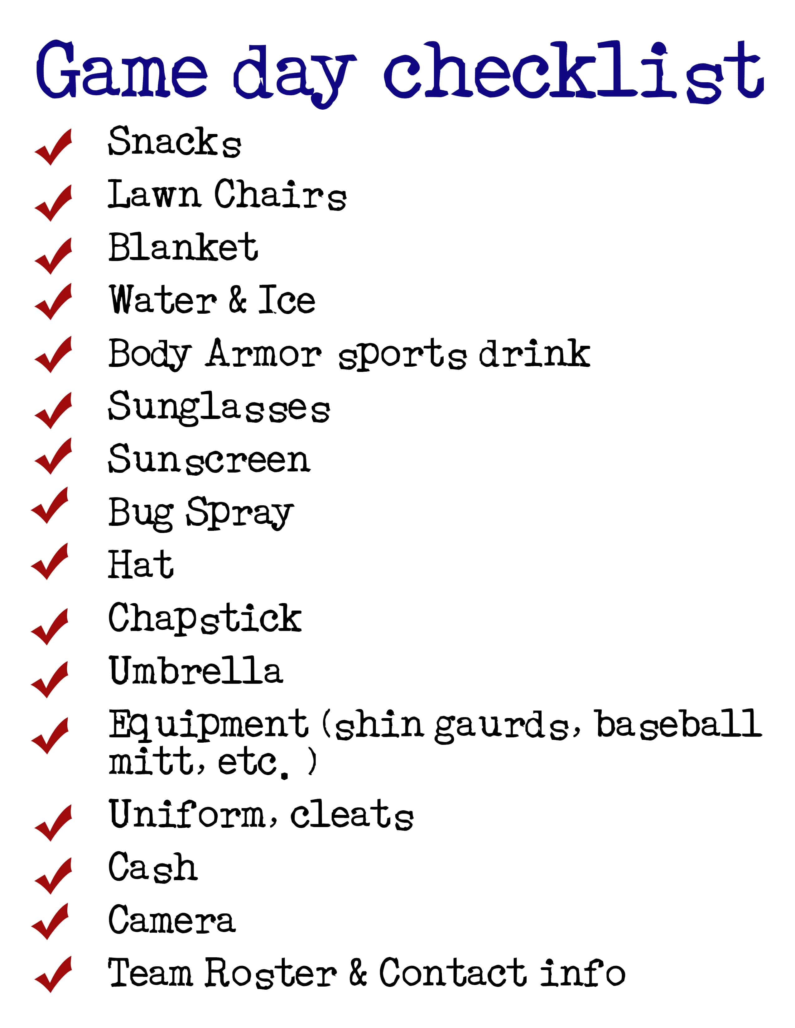 Game Day Checklist – The Organized Mom