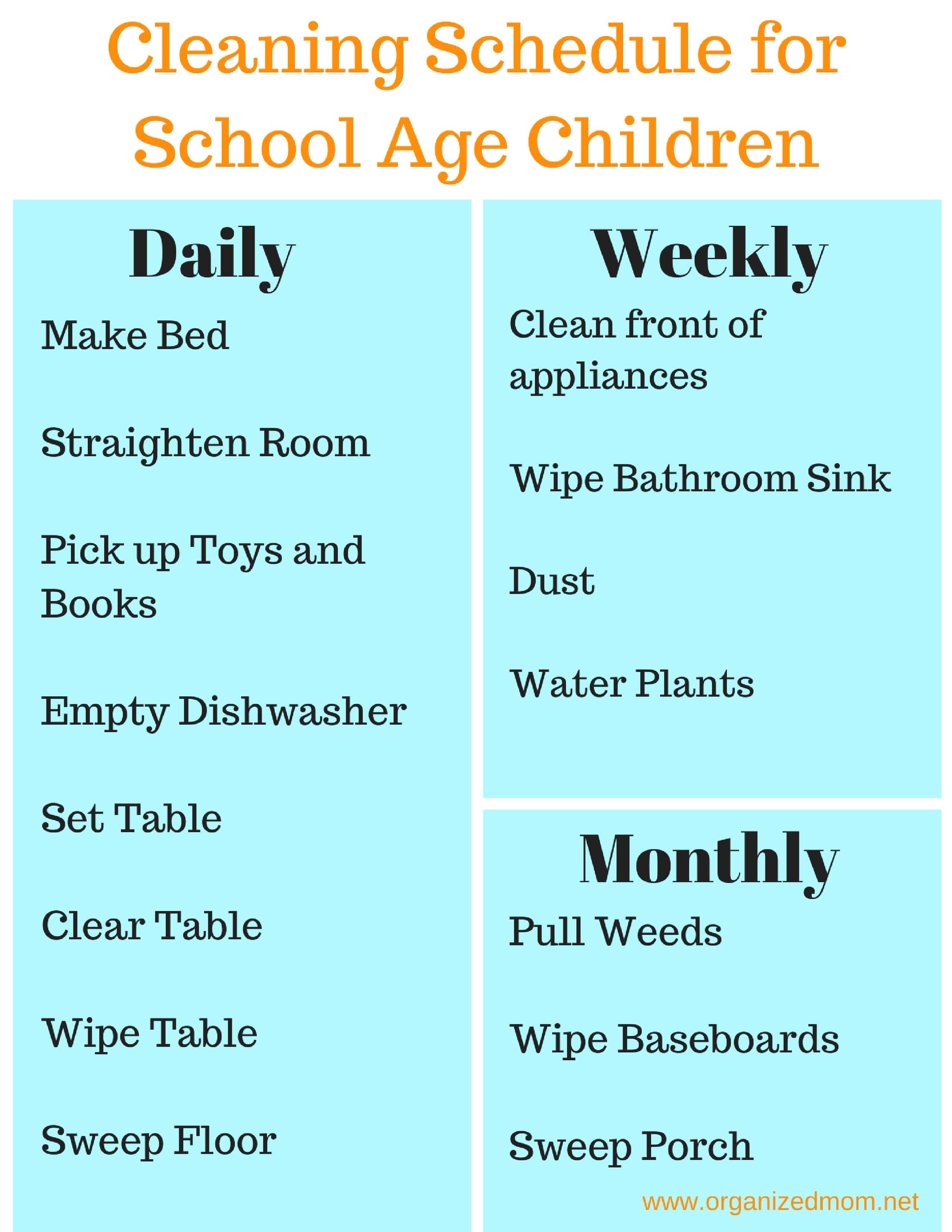 Cleaning Schedule For School Age Kids The Organized Mom Cleaning Schedule For School Age Kids The Organized Mom